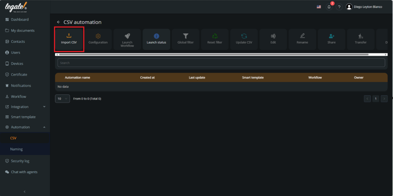 Filling in and signing your template using CSV automation – legale.io
