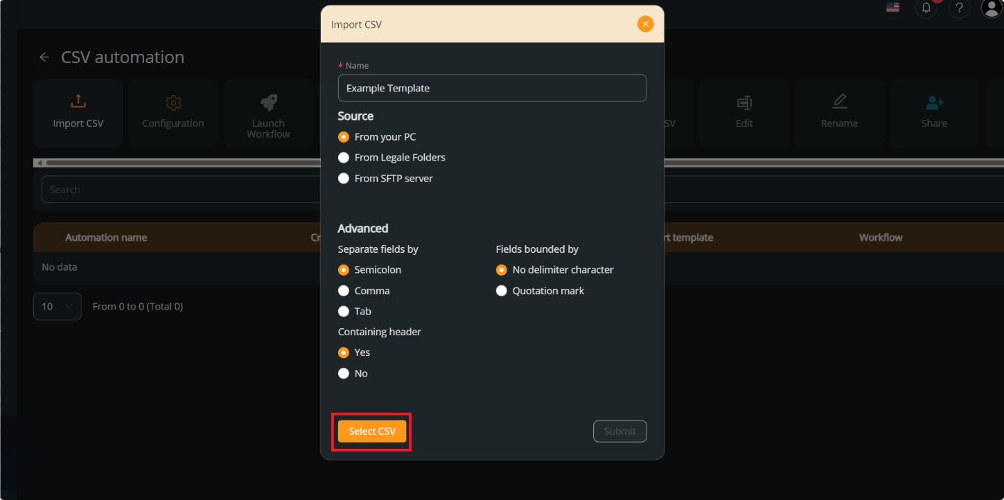 Filling in and signing your template using CSV automation – legale.io