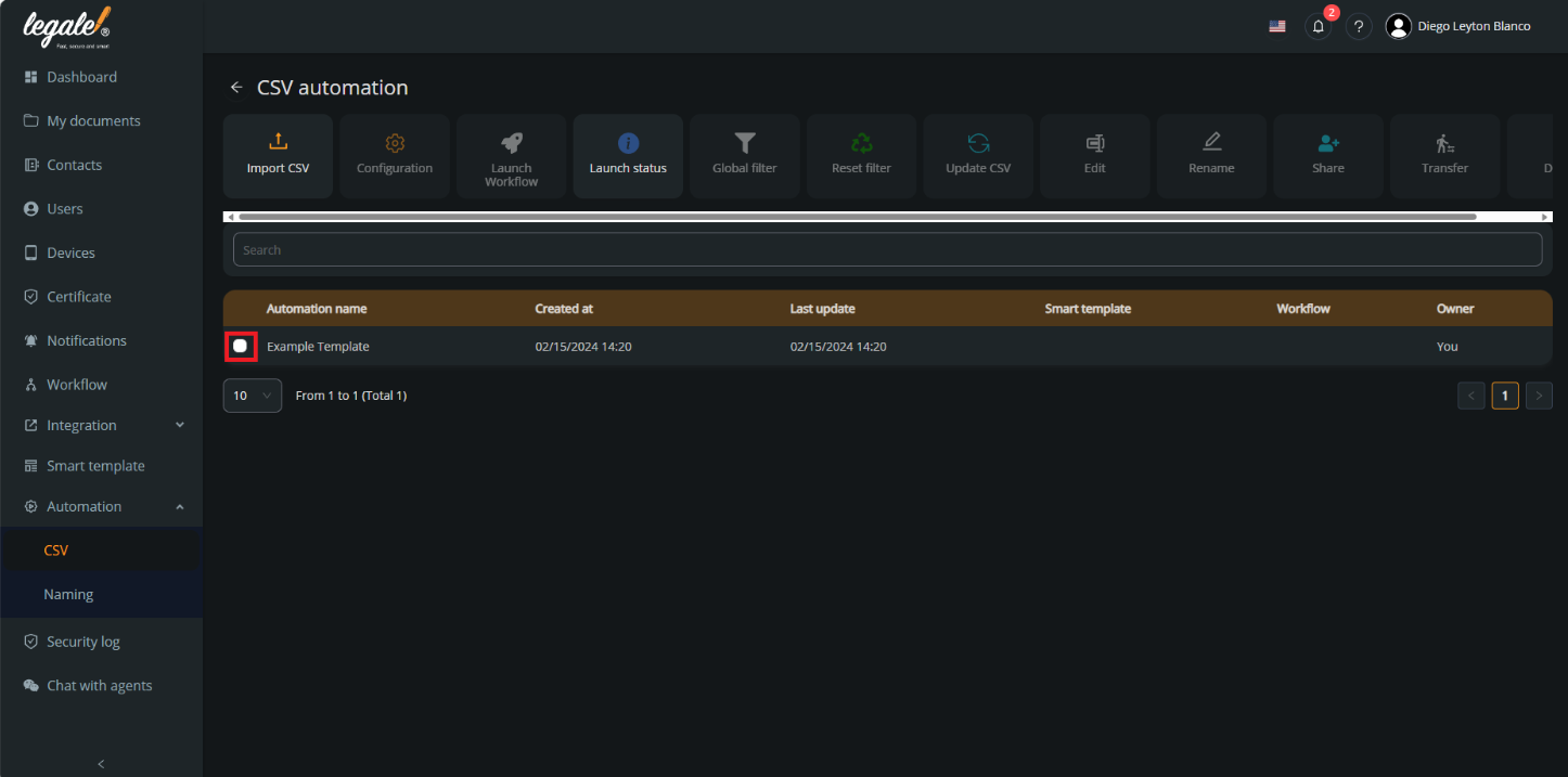 Filling in and signing your template using CSV automation – legale.io