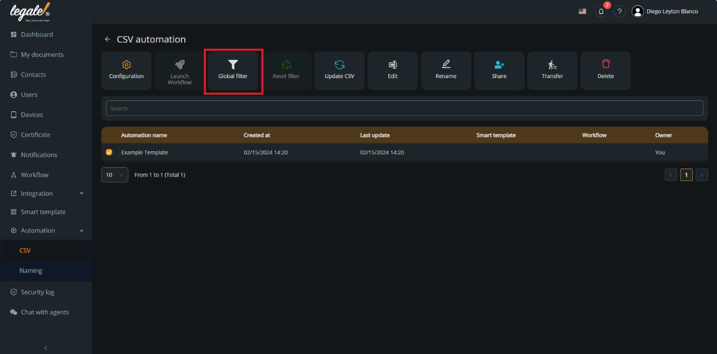 Filling in and signing your template using CSV automation – legale.io