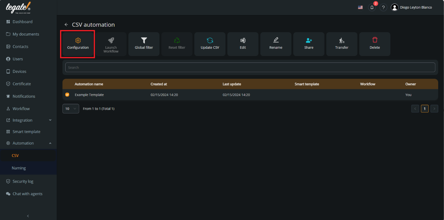 Filling in and signing your template using CSV automation – legale.io