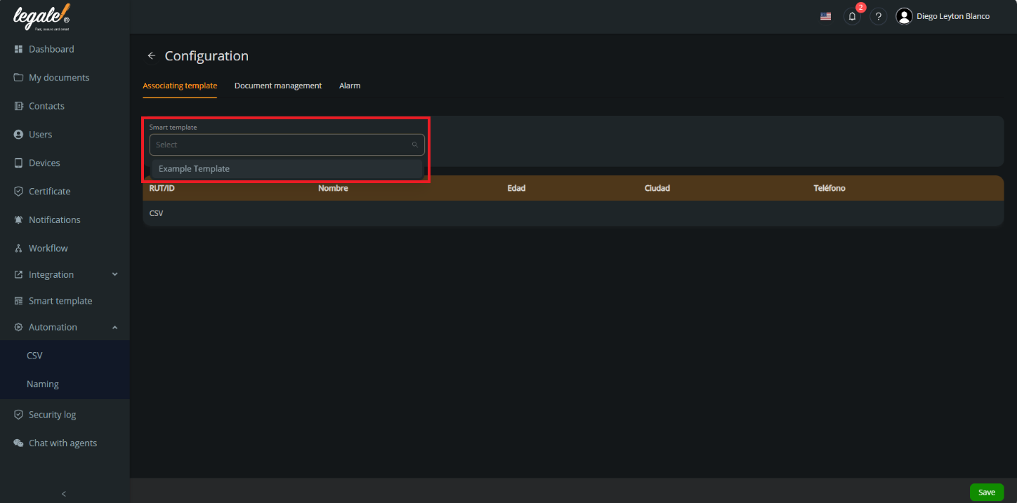 Filling in and signing your template using CSV automation – legale.io
