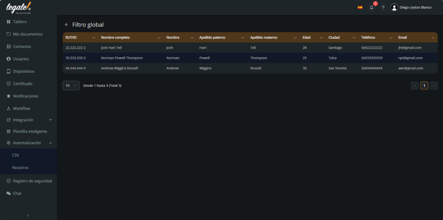 Filling in and signing your template using CSV automation – legale.io