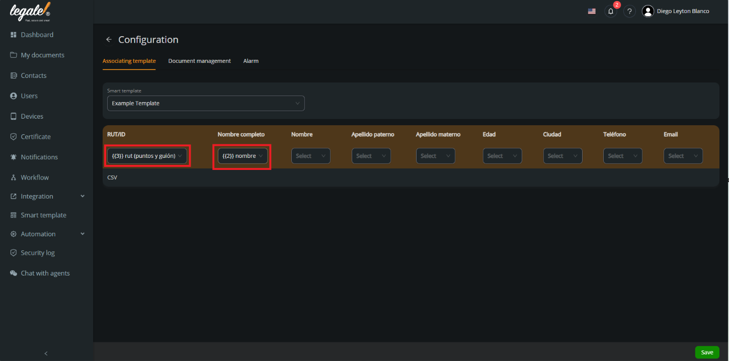 Filling in and signing your template using CSV automation – legale.io
