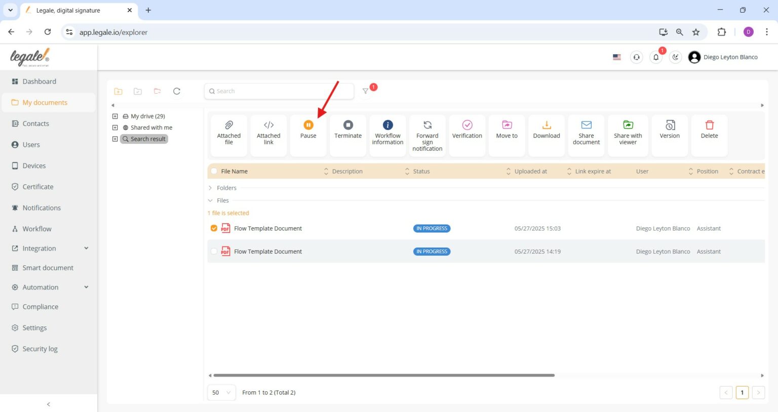 Pause a workflow in progress – legale.io
